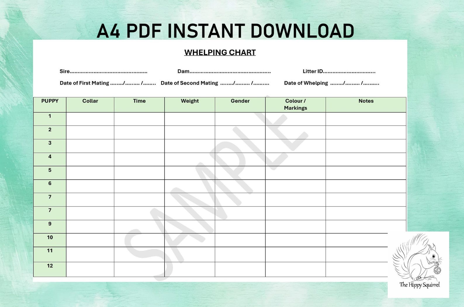 Puppy Breeder Paperwork, A4 PDF Litter Record, Whelping Chart ...