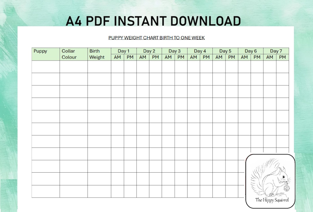 Puppy Weight Charts, Breeder Chart, A4 PDF Litter Record, Edit in Word ...