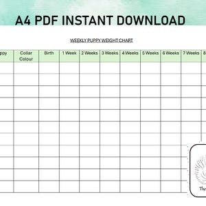 Puppy Weight Charts, Breeder Chart, A4 PDF Litter Record, Edit in Word ...