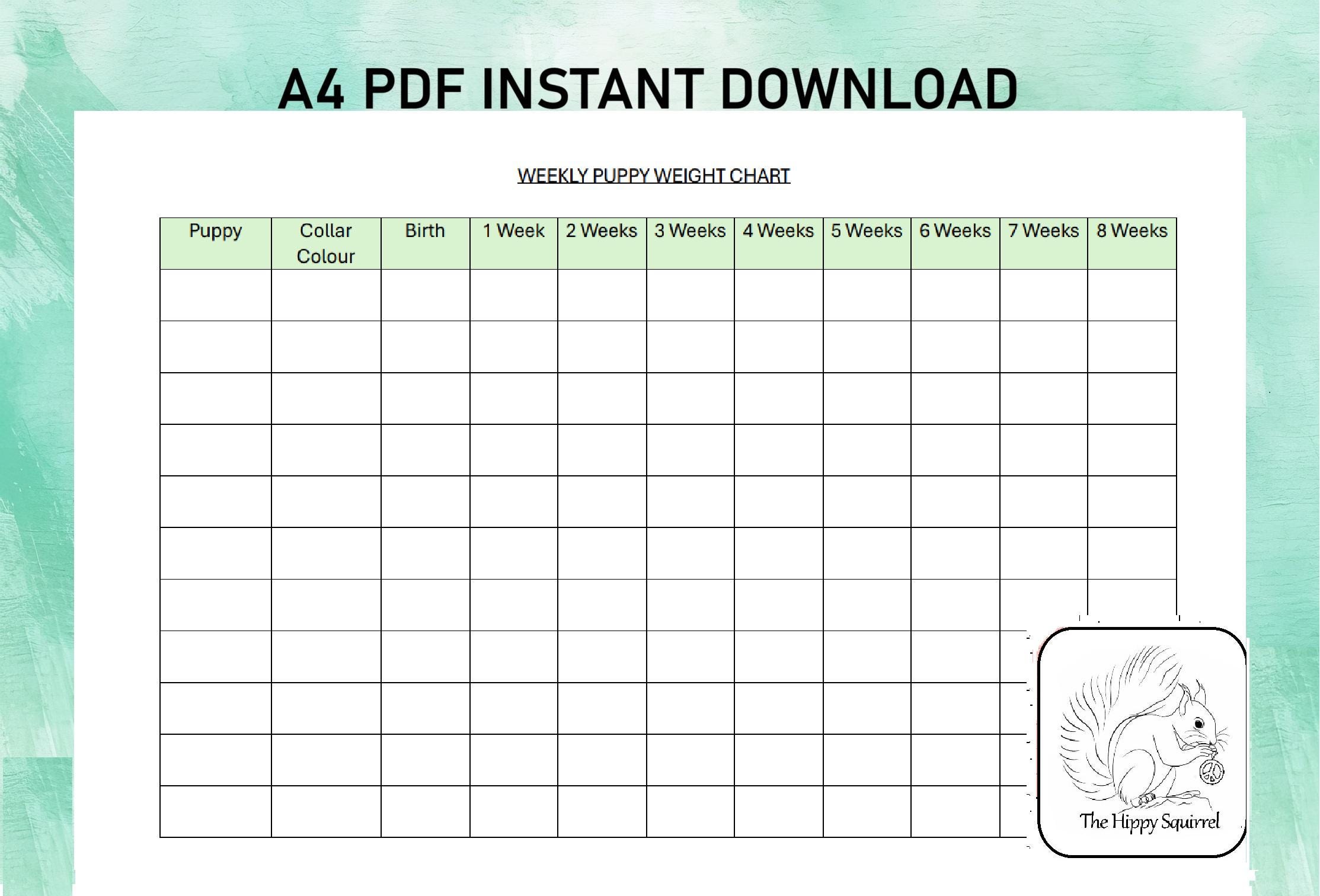 Puppy Weight Charts, Breeder Chart, A4 PDF Litter Record, Edit in Word ...