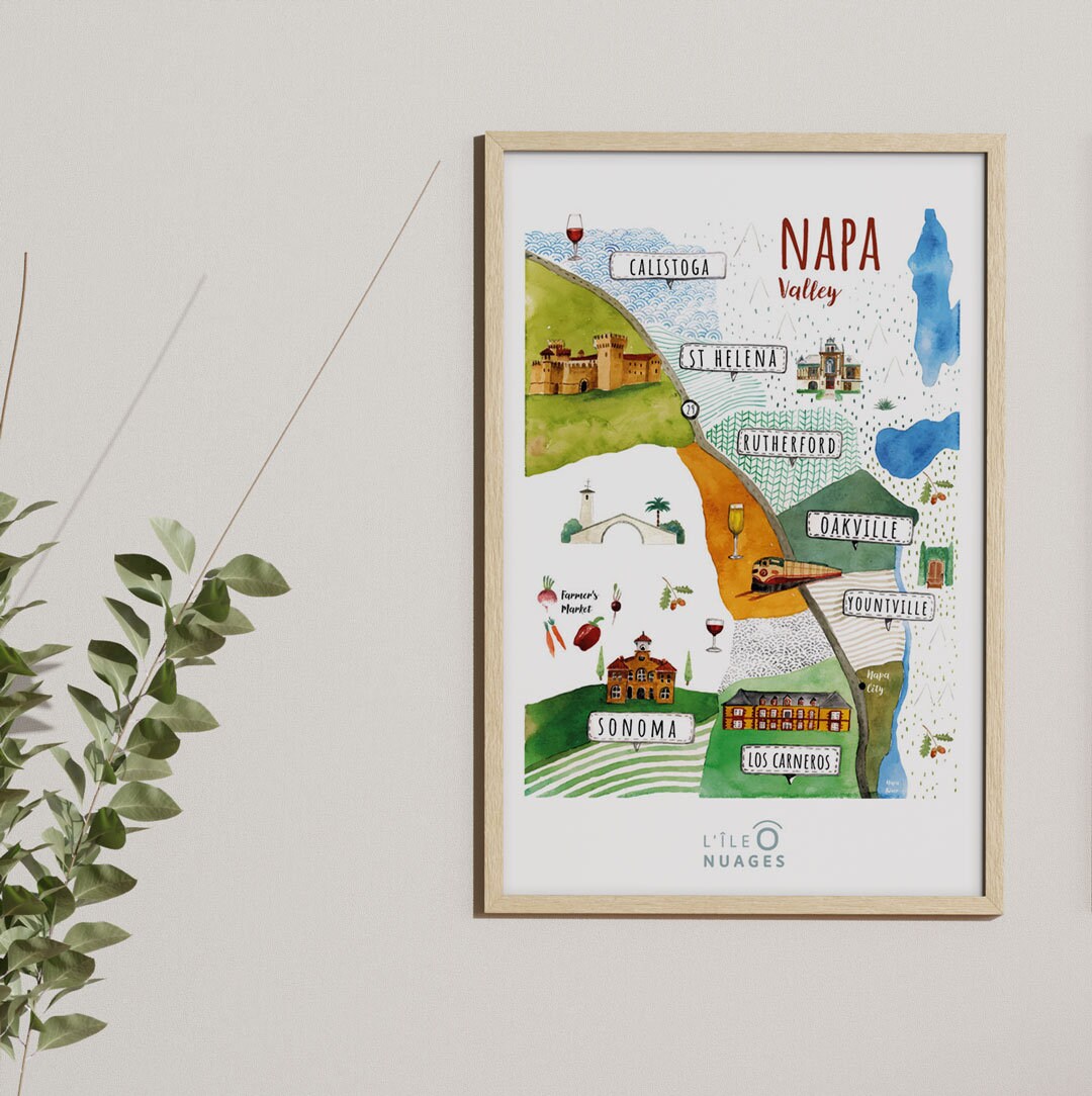 Napa Valley Vineyard Poster, Illustrated Map PRINTABLE / DOWNLOADABLE ...