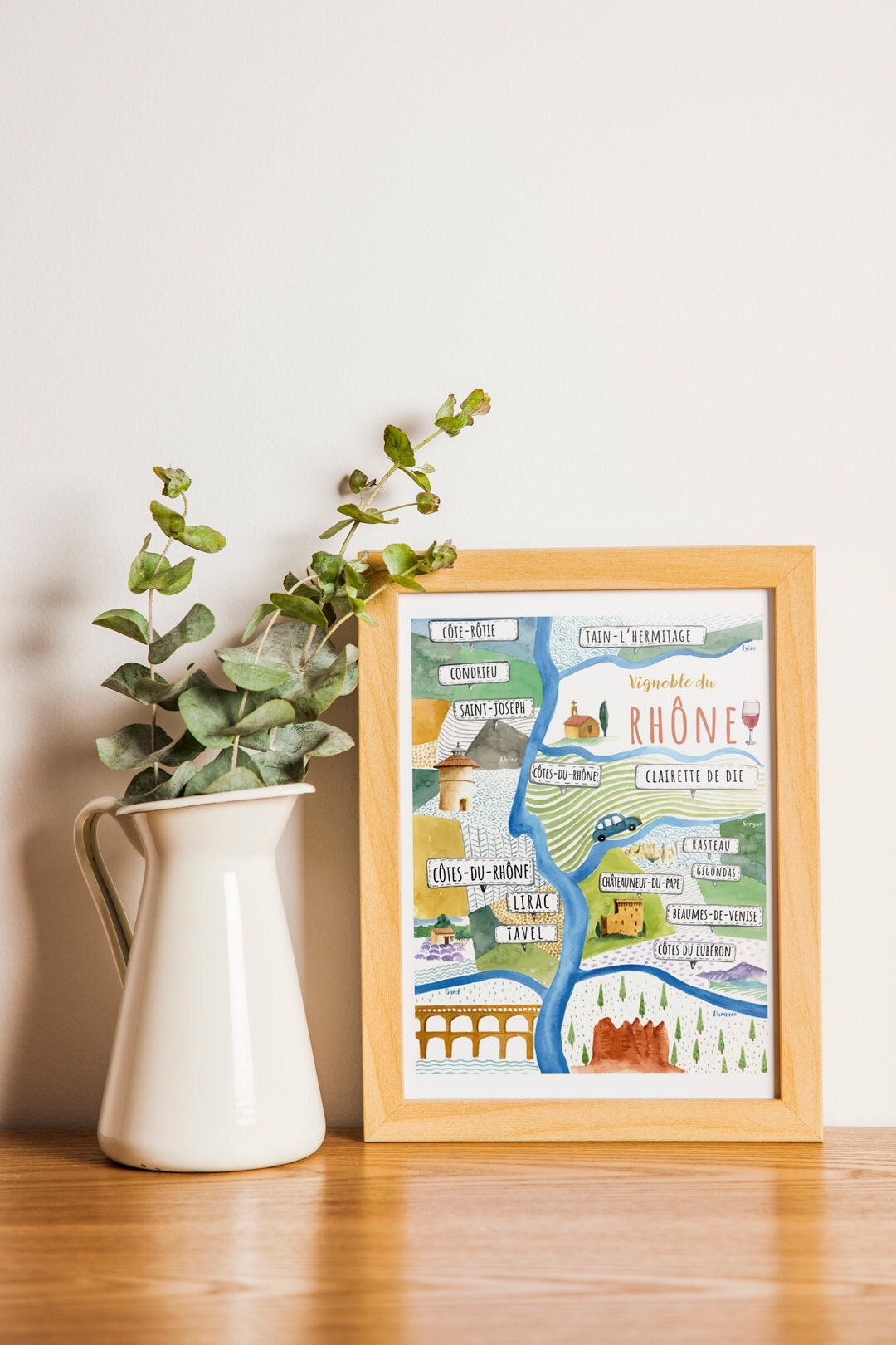 Rhône Vineyard Poster, Illustrated Map 3040 CM - Etsy
