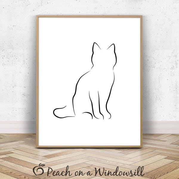 Cat Line Drawing - Etsy