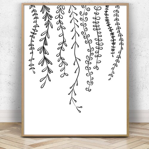 Vines Line Drawing Minimalist Botanical Line Art Leaves - Etsy