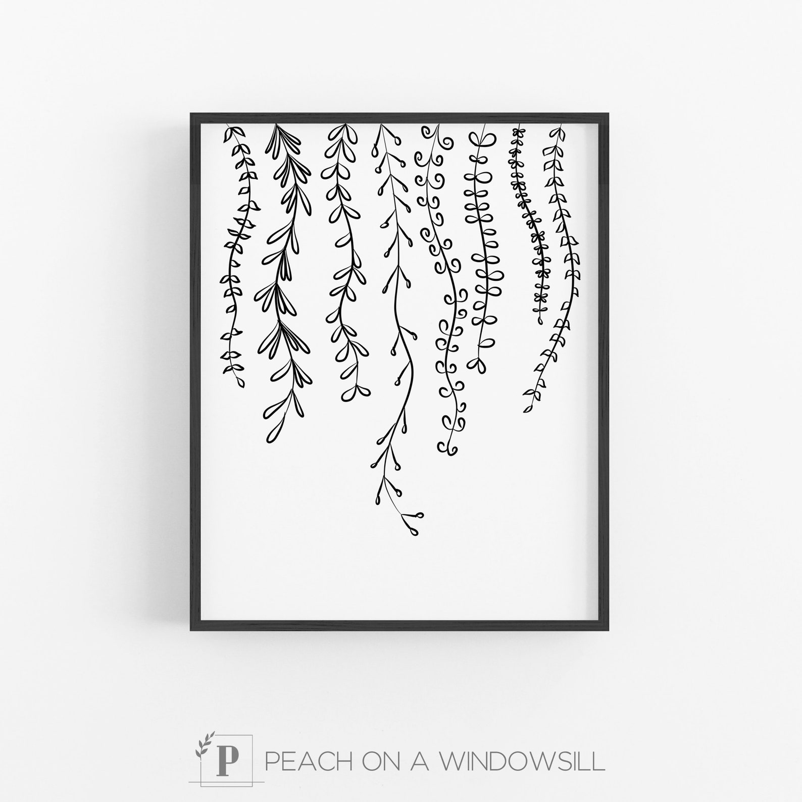 Vines Line Drawing Minimalist Botanical Line Art Leaves - Etsy