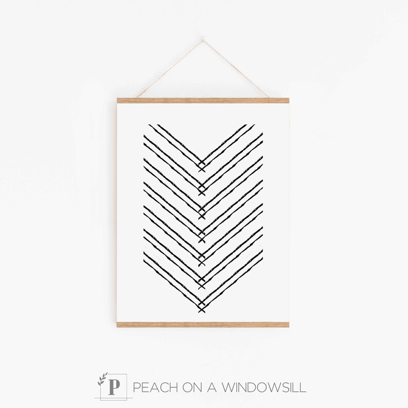 Chevron Art Print Black and White Wall Decor Minimalist - Etsy