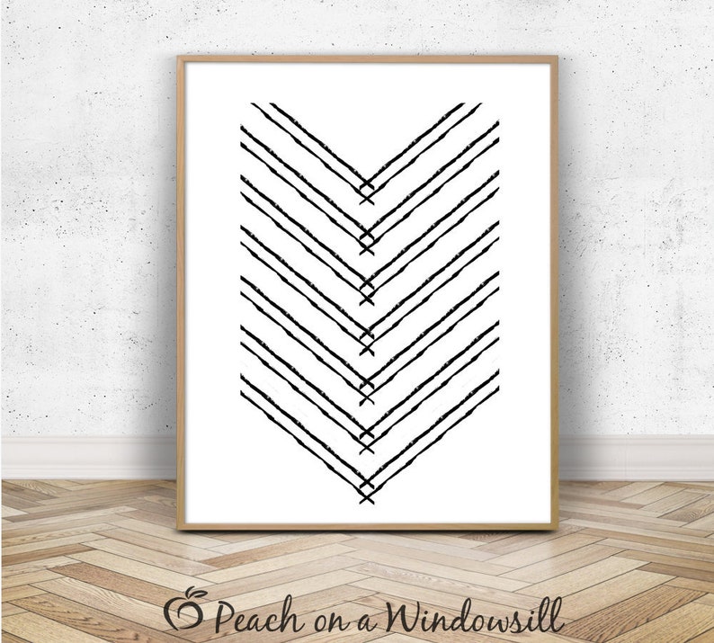 Chevron Art Print Black and White Wall Decor Minimalist - Etsy
