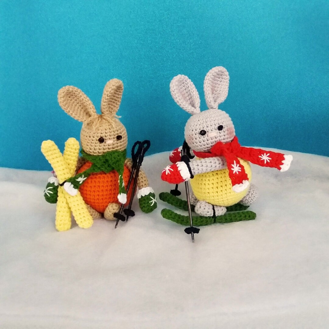 Small Bunny Crochet PATTERN, Amigurumi Small Bunny, Leftover Yarn Project, Rabbit on Skis - Etsy