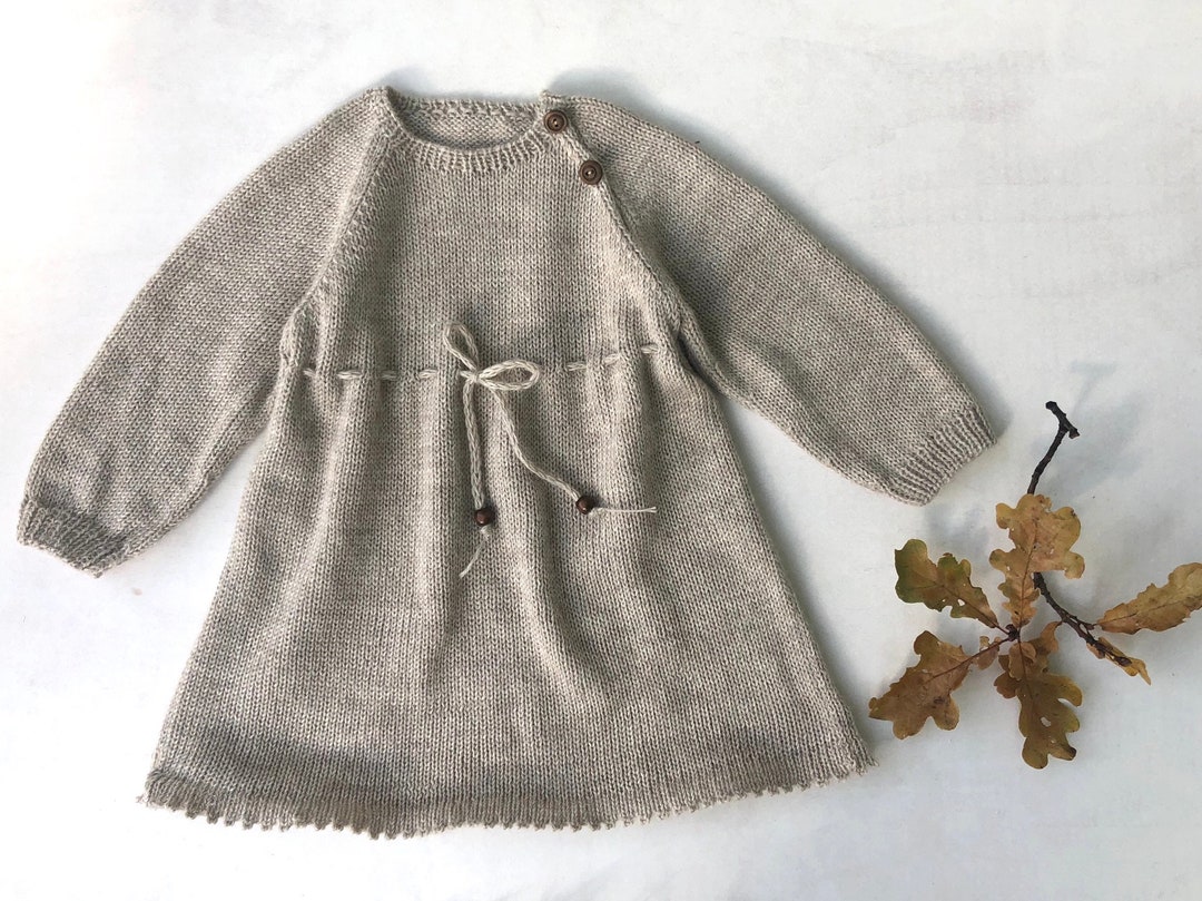 Merino Wool Knit Kids Dress Beige Baby Girl Birthday Newborn Gift Boho ...