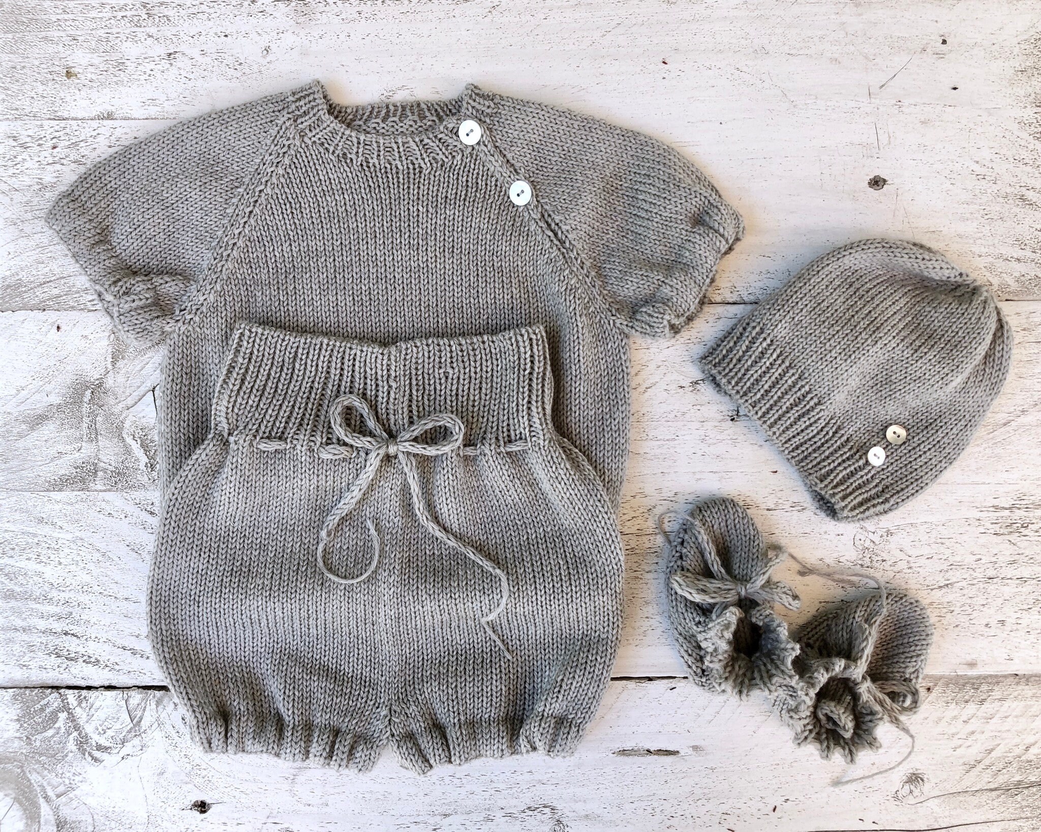 Newborn Baby Clothing Set Grey Knit Merino Wool Pearl Buttons Toddler ...