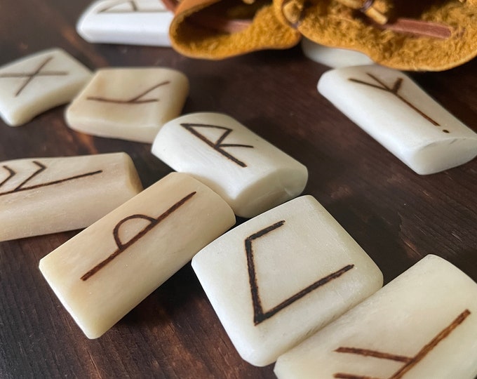 Bone Rune Set Anglo Saxon Futhorc Includes Hand Stitched Deerskin Bag ...