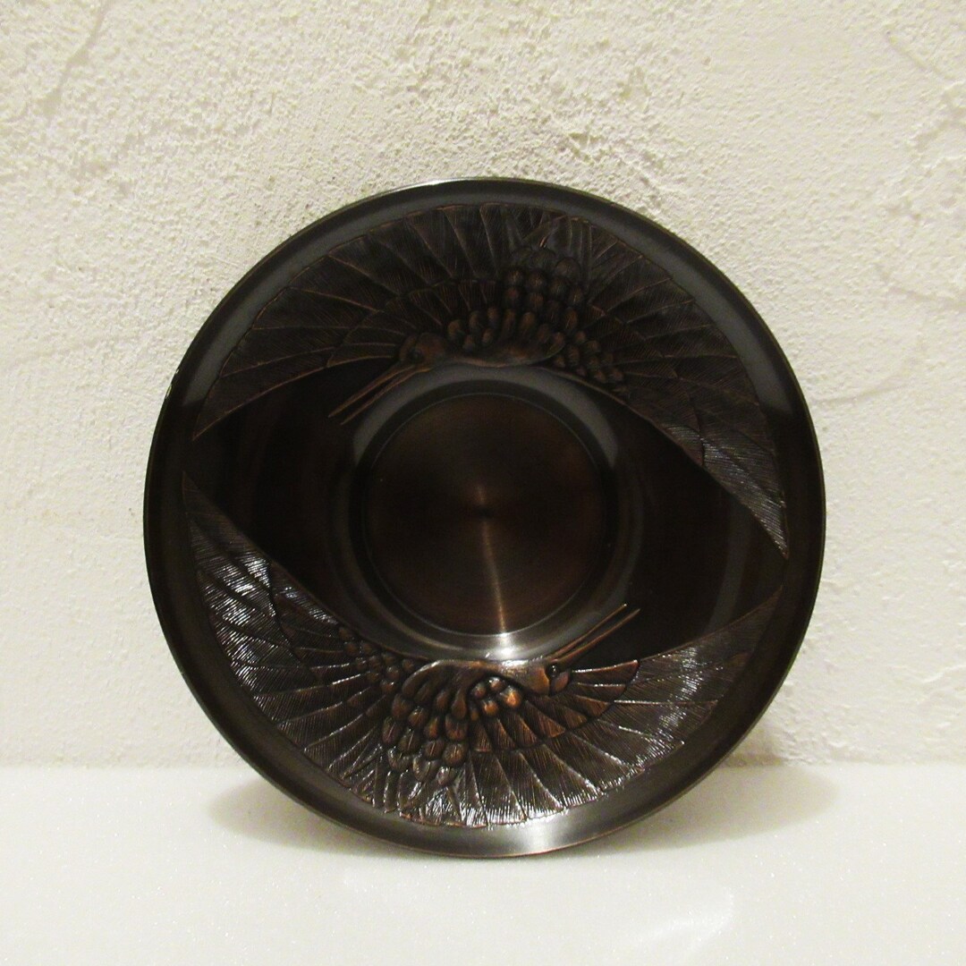 Takaoka Copper Crafts double Crane Pattern Chataku Sencha Teacup Saucer ...