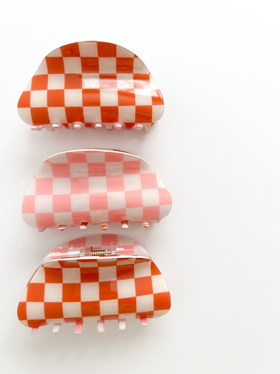 Pink and Burnt Orange Checkered Claw Clip - Etsy