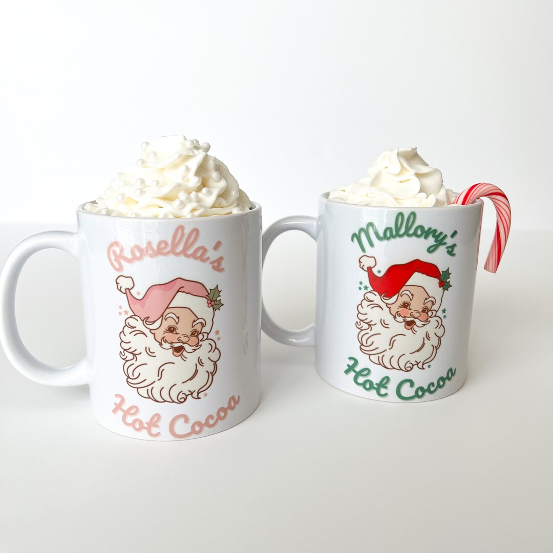 Personalized Hot Cocoa Mug Christmas Retro Santa Pink Green Red Mug - Etsy