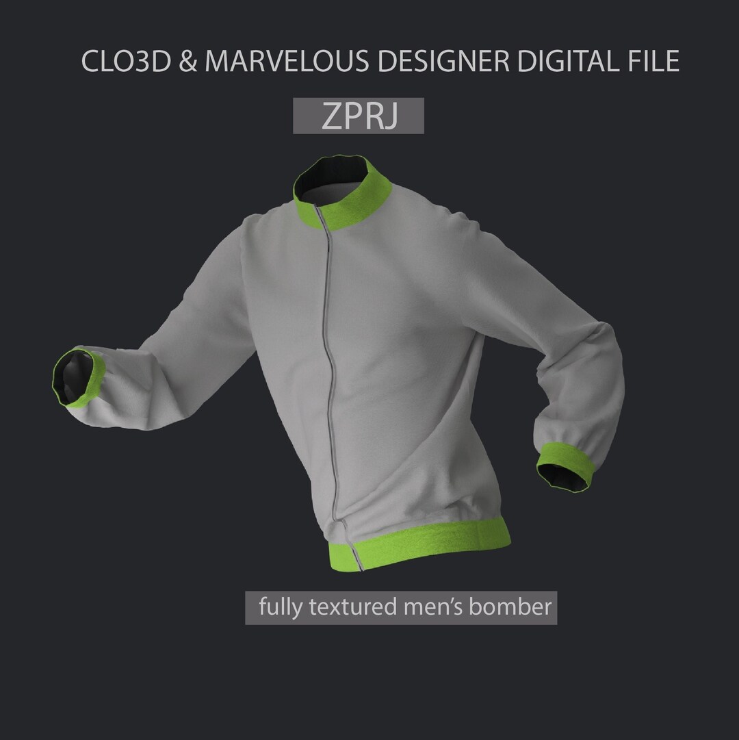 3D Digital Garment Men's Bomber ZPRJ - CLO3D & Marvelous Designer - Etsy