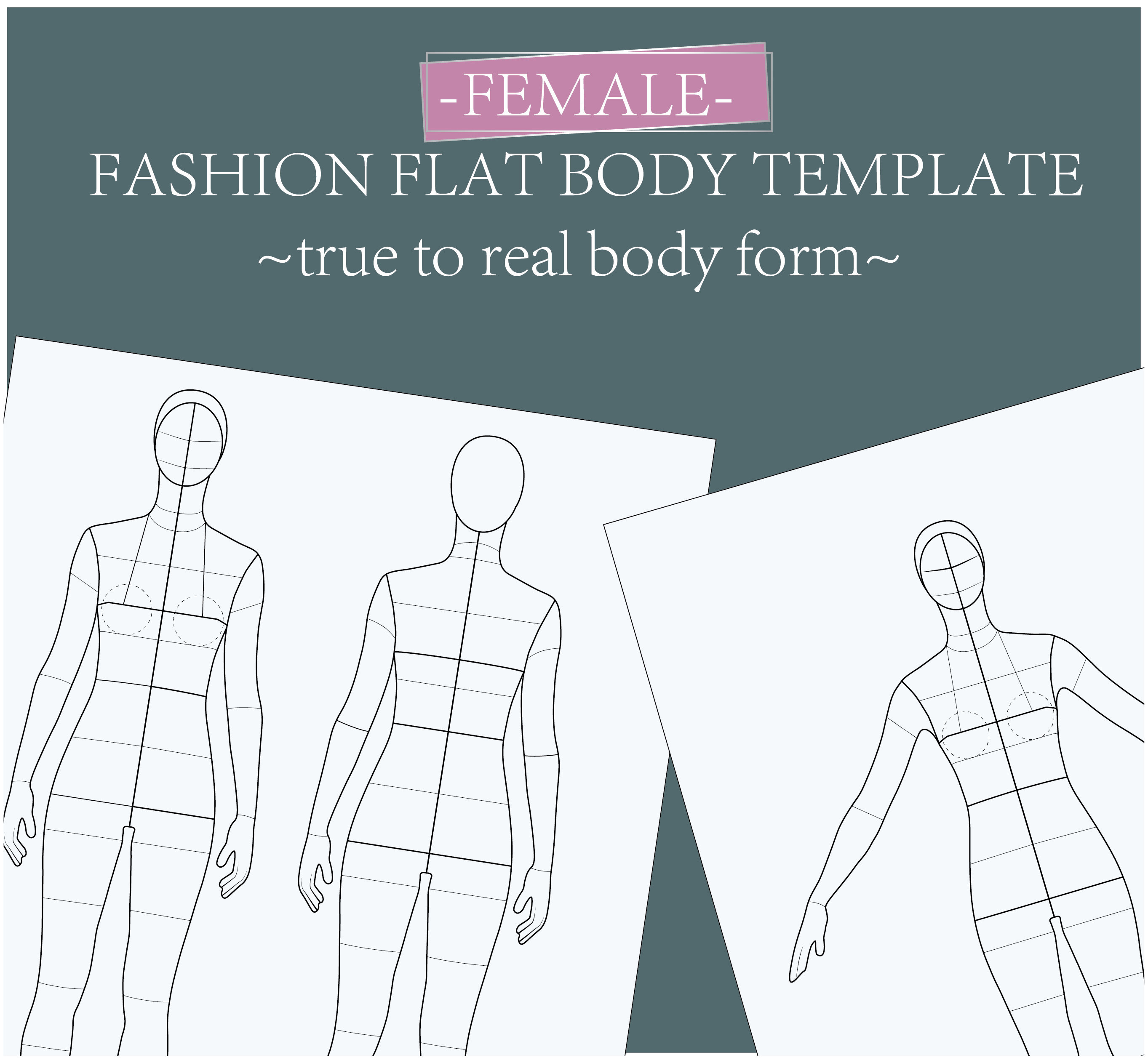Womens Fashion Sketching Dress Form Flat Templates Front, Back, Side S ...