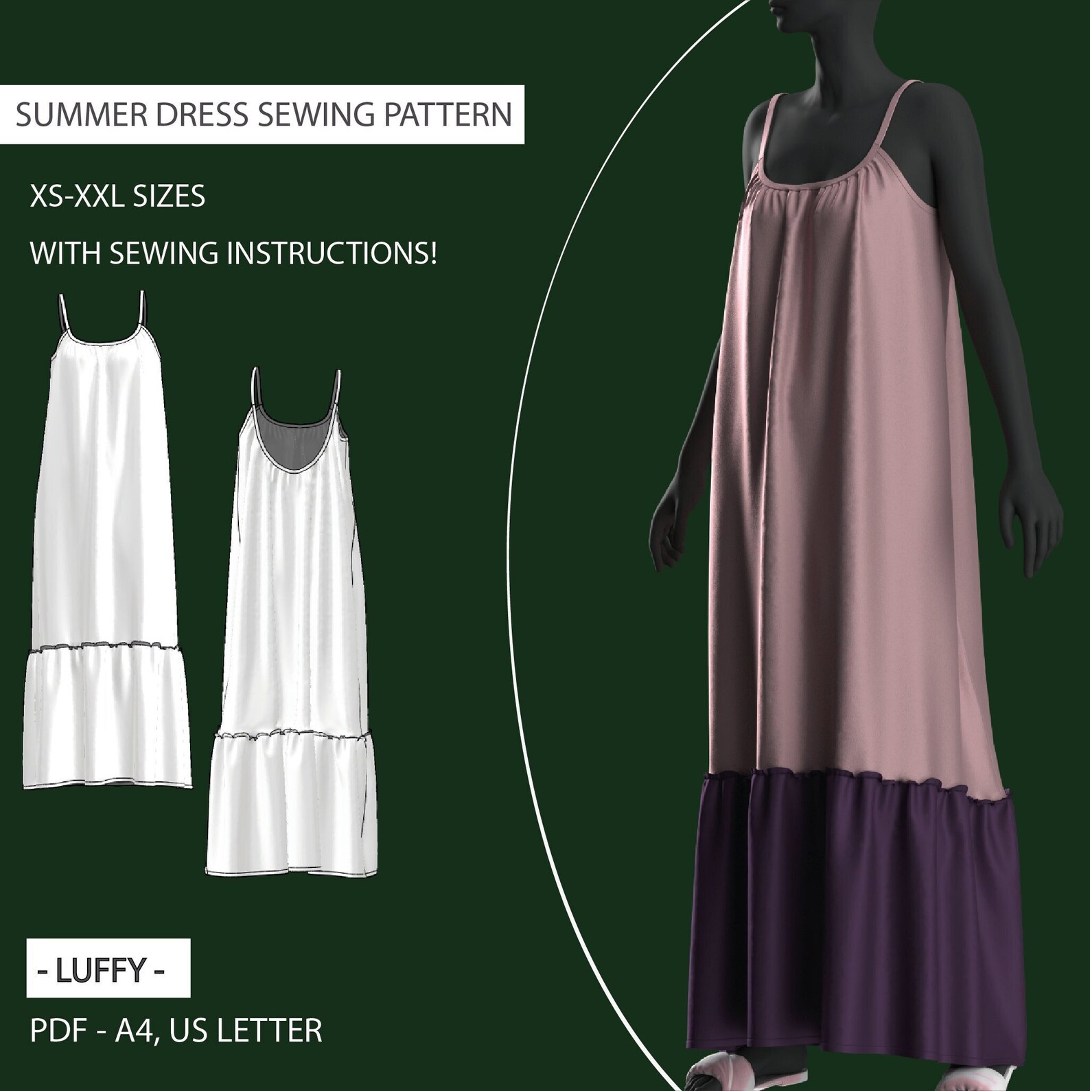 Long Summer Dress Pattern Women Sewing Pattern DIY Dress Sewing Pattern ...