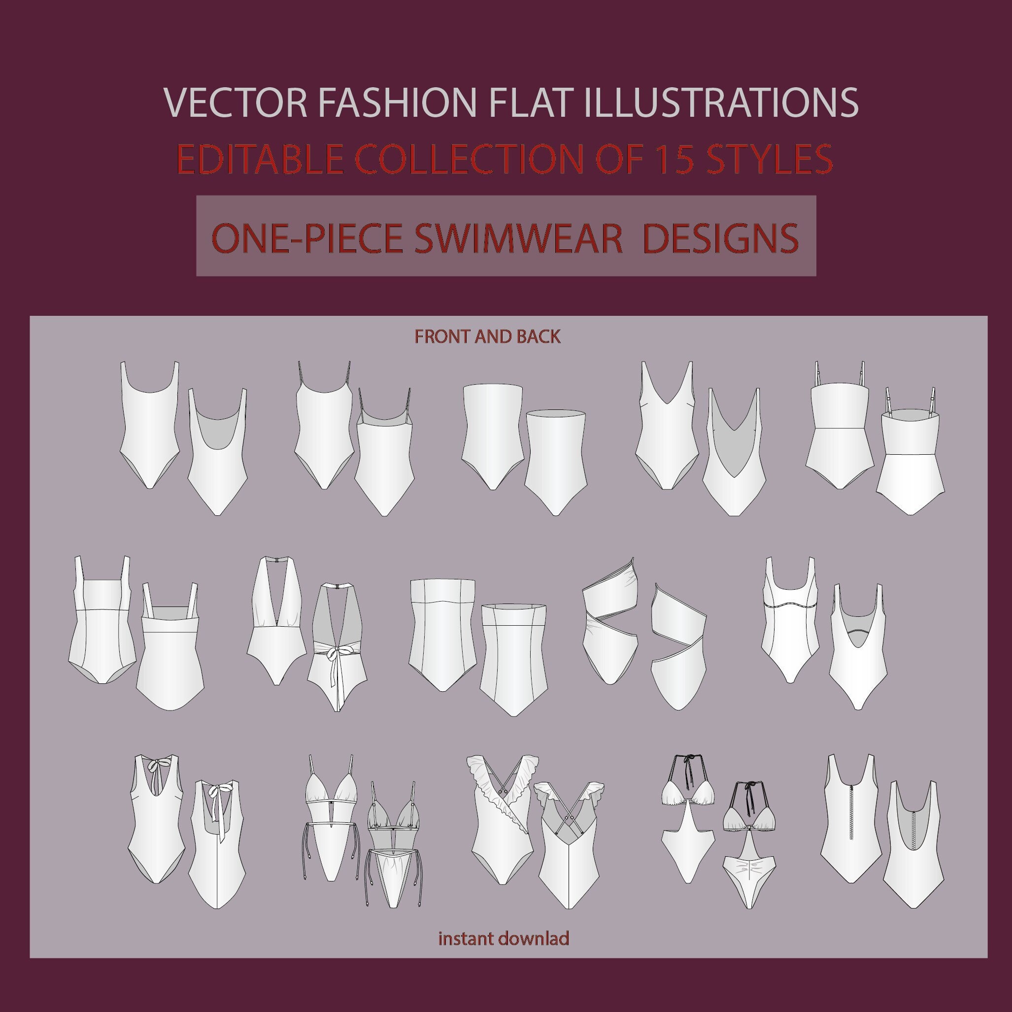 Swimwear Vectors Drawings Fashion Design Template Tech Drawing Clothing ...
