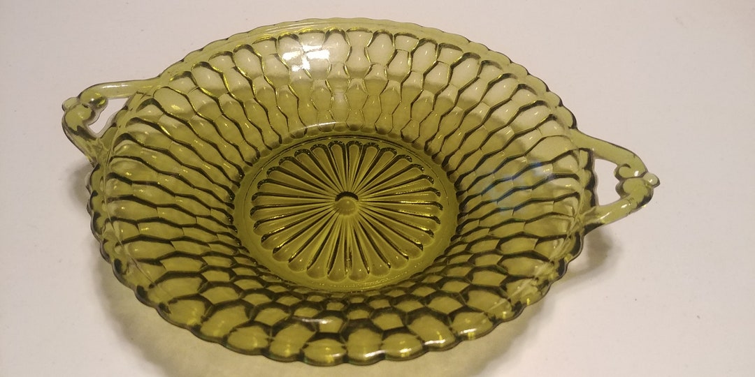 Vintage Green Depression Glass Dish With Handles - Etsy