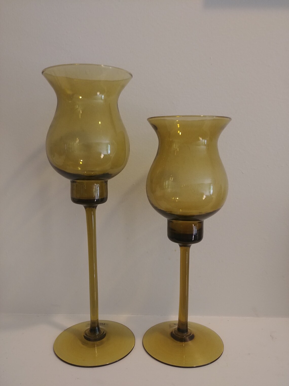 Green Blown Glass Goblet Candle Holder Set - Etsy