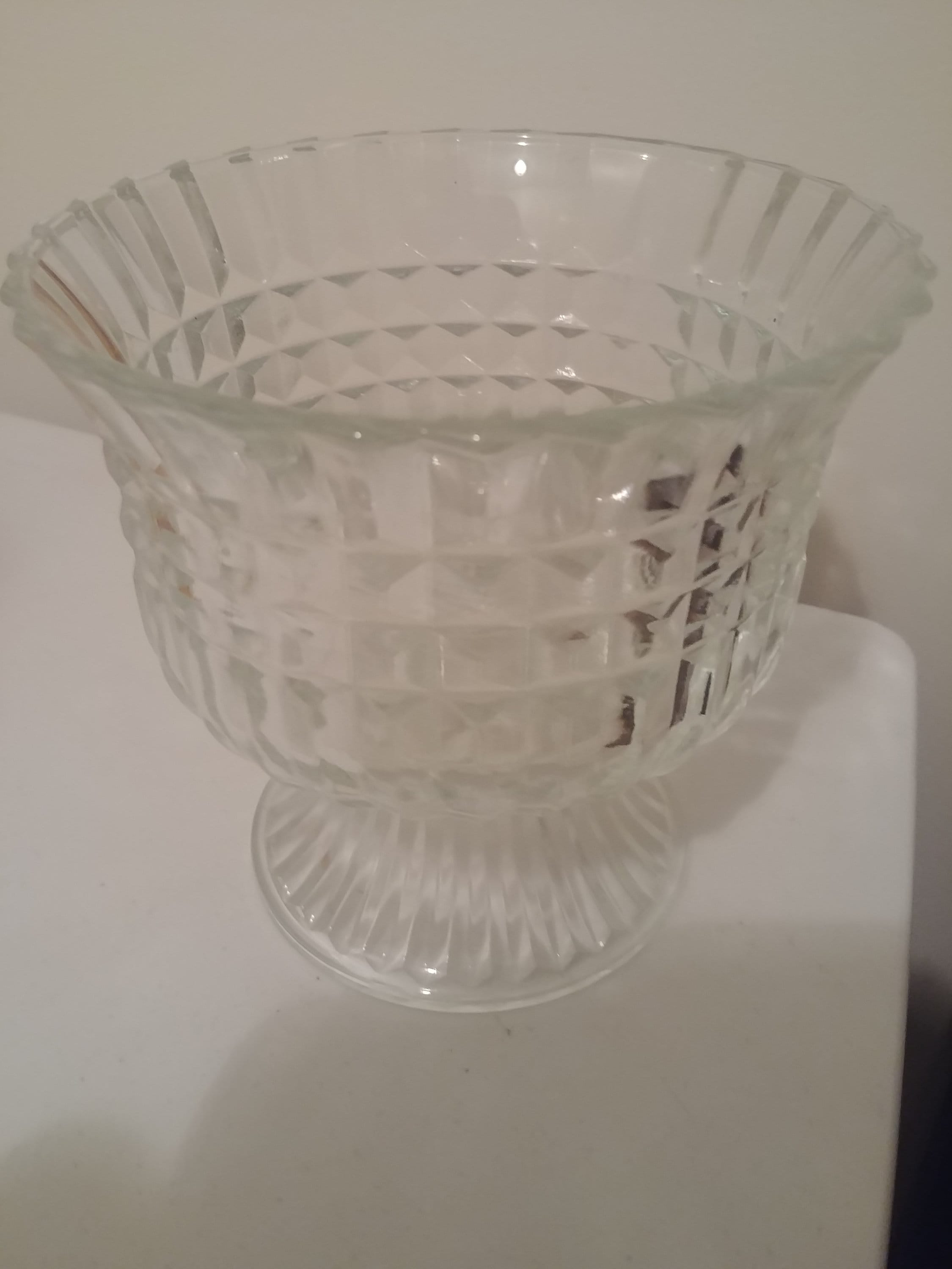 Vintage FTDA 1986 Clear Luster Glass Compote - Etsy