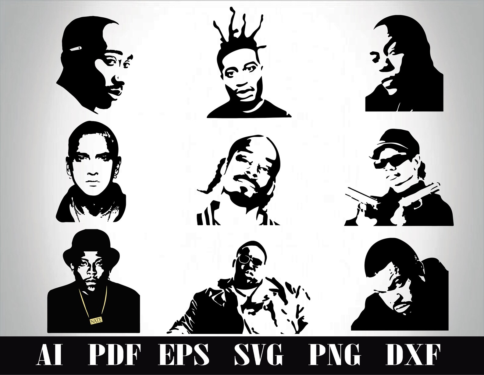 Rap Artists Silhouette/Stencil Bundle Snoop Dogg Tupac | Etsy