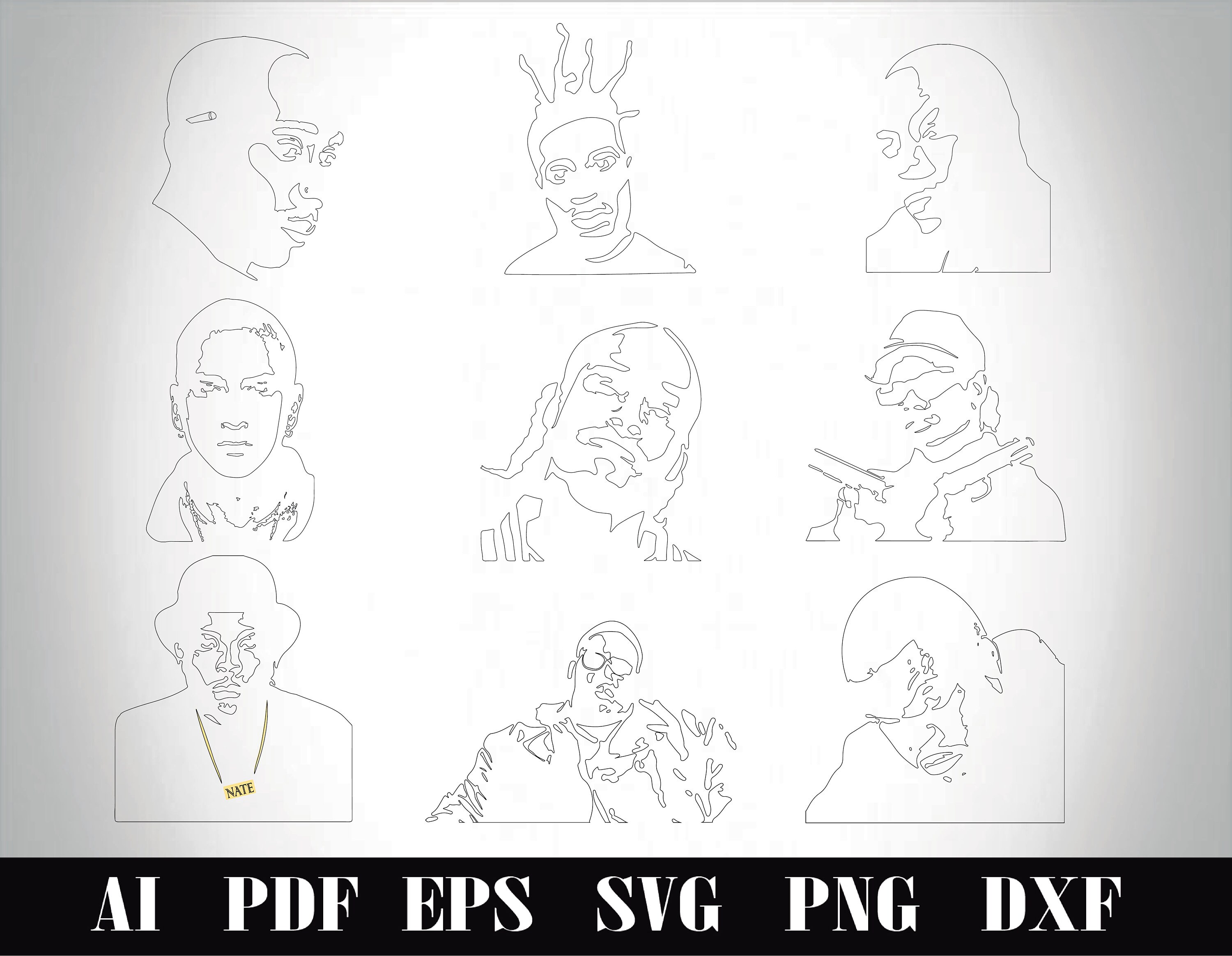Outline Rap Artists Faces Svg Tupac and Biggie Svg Eazy E - Etsy