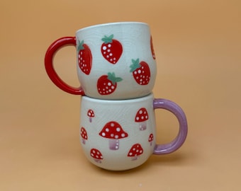 Strawberry Mug Handmade, Handpainted Bunny Mug Easter, Rabbit Pottery ...