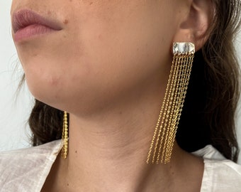 Box Chain Stud Earrings Long Box Chain Earrings U Shaped - Etsy