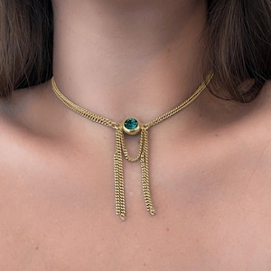 Gold Choker Necklace, Emerald Green Swarovski Party Choker, Geen Gold ...