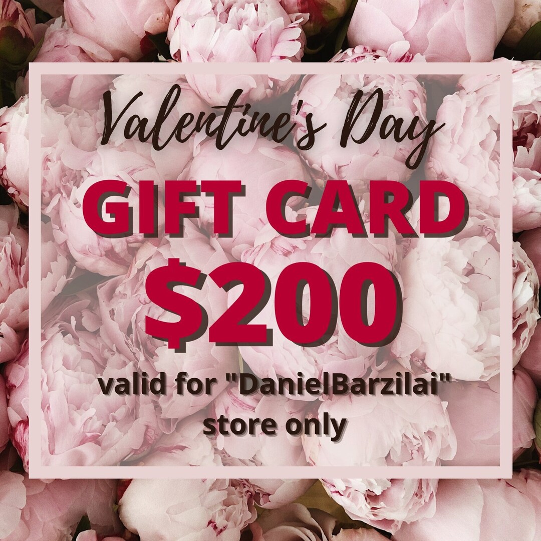 Perfect Valentine's Day Gift Certificate, 200 USD Electronic Gift Voucher to Spend in My Etsy ...
