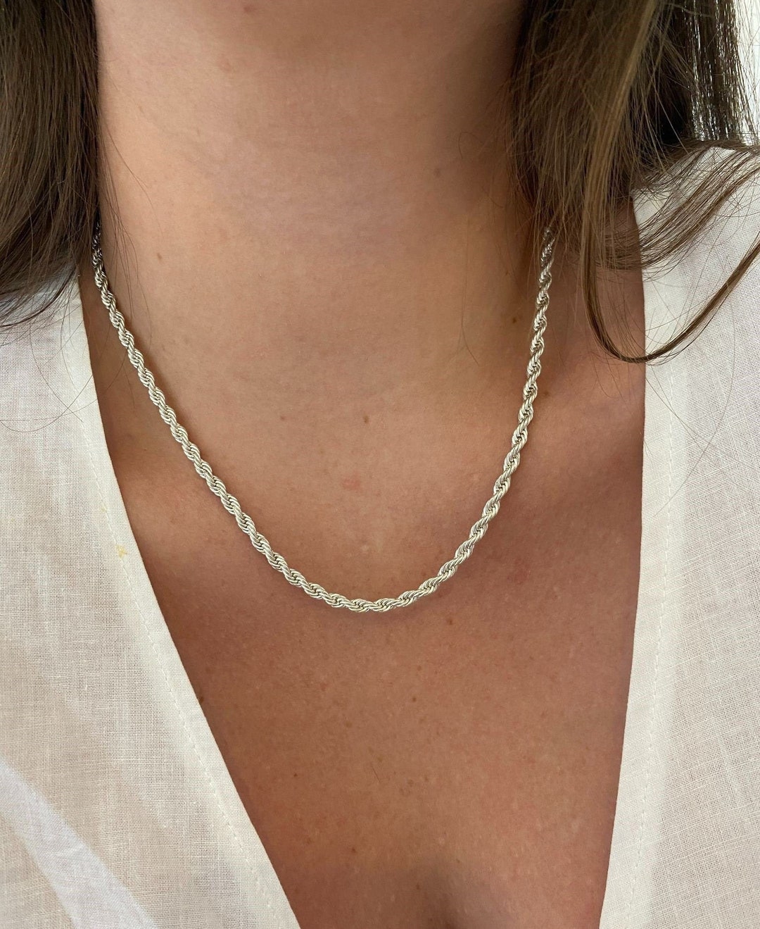 Silver Plated Rope Necklace, Skinny Rope Chain Necklace, Minimalist ...