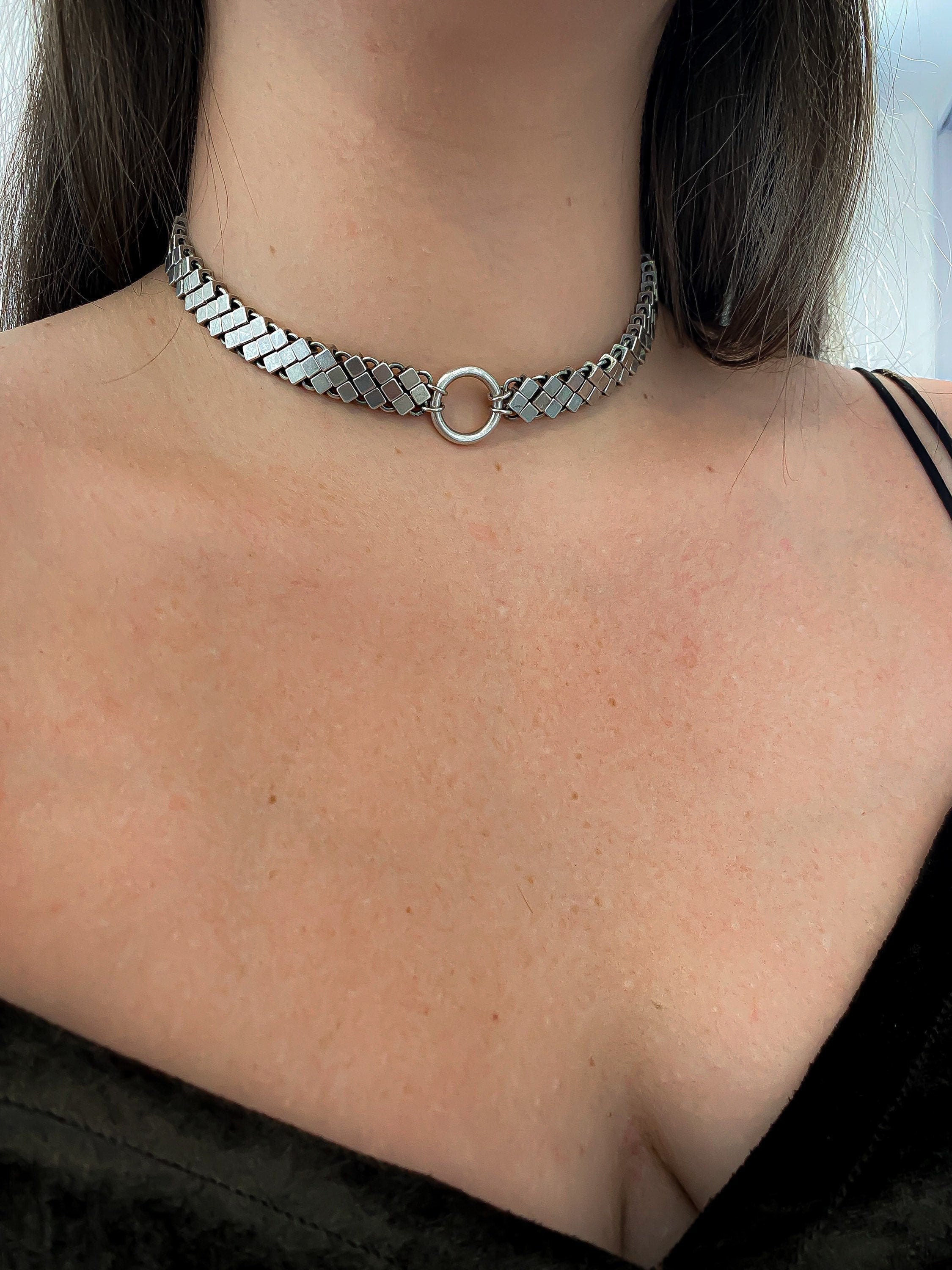 Hoop Thick Chain Link Choker, Snake Choker Necklaces for Women, Silver ...