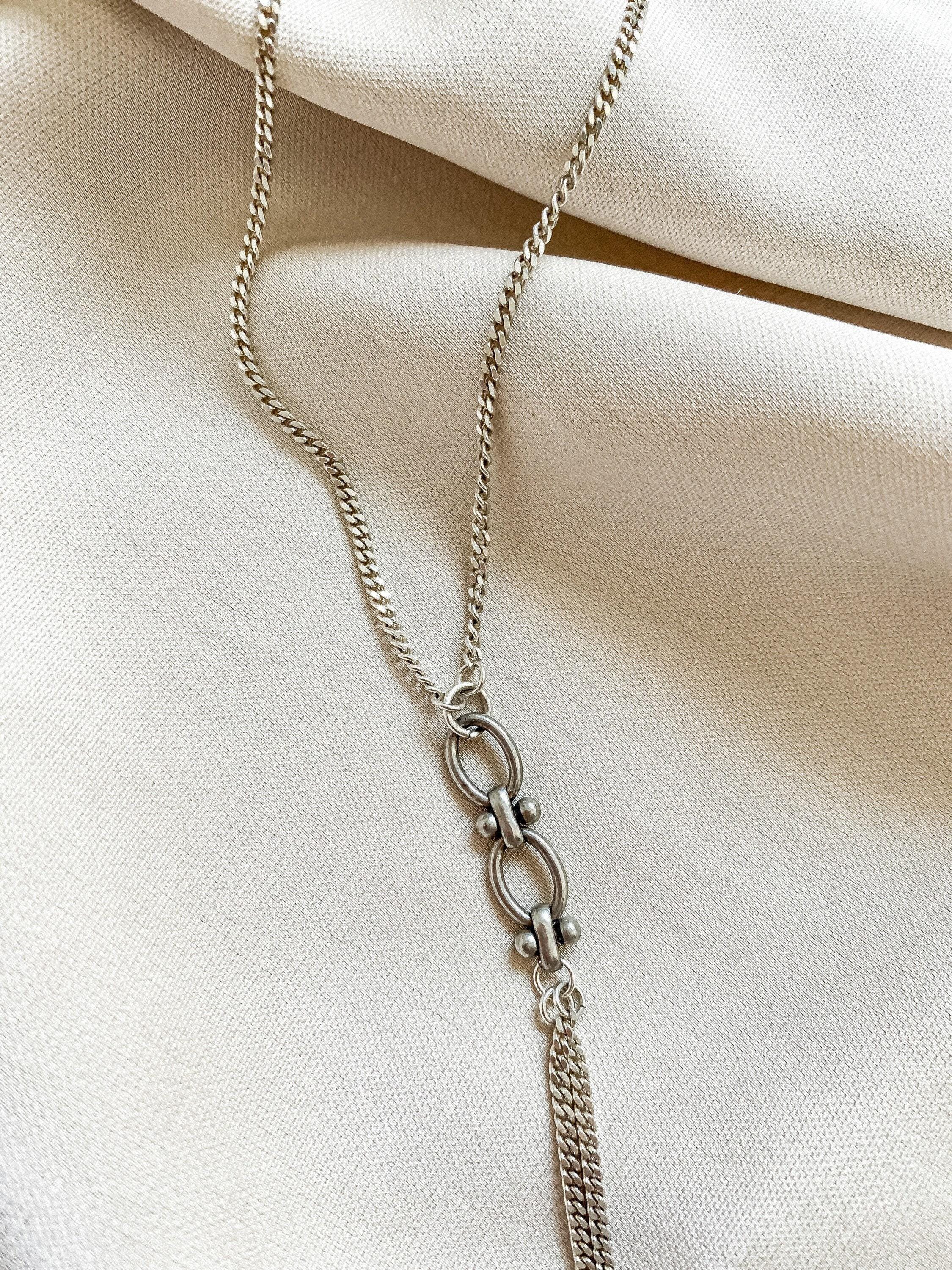 Dainty Silver Necklace, Lariat Chain Silver Necklaces, Black Pendant ...