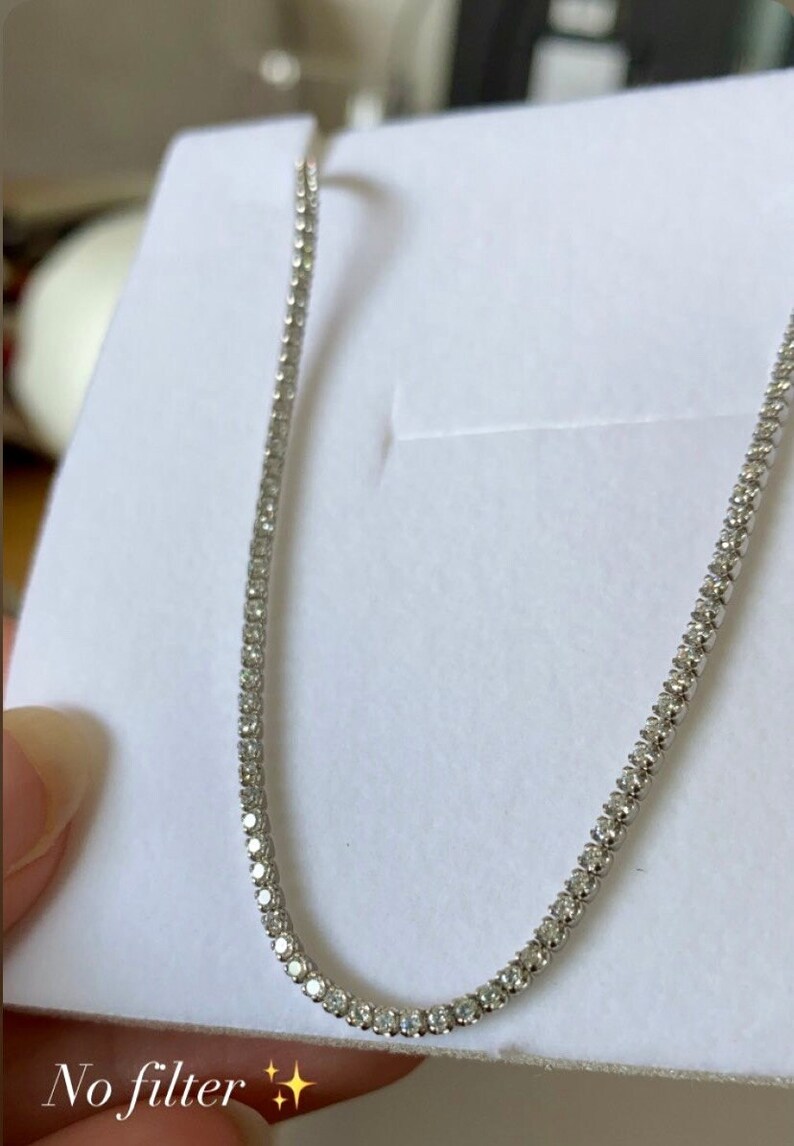 925 Sterling Silver Rhinestone Choker CZ Tennis Necklace - Etsy