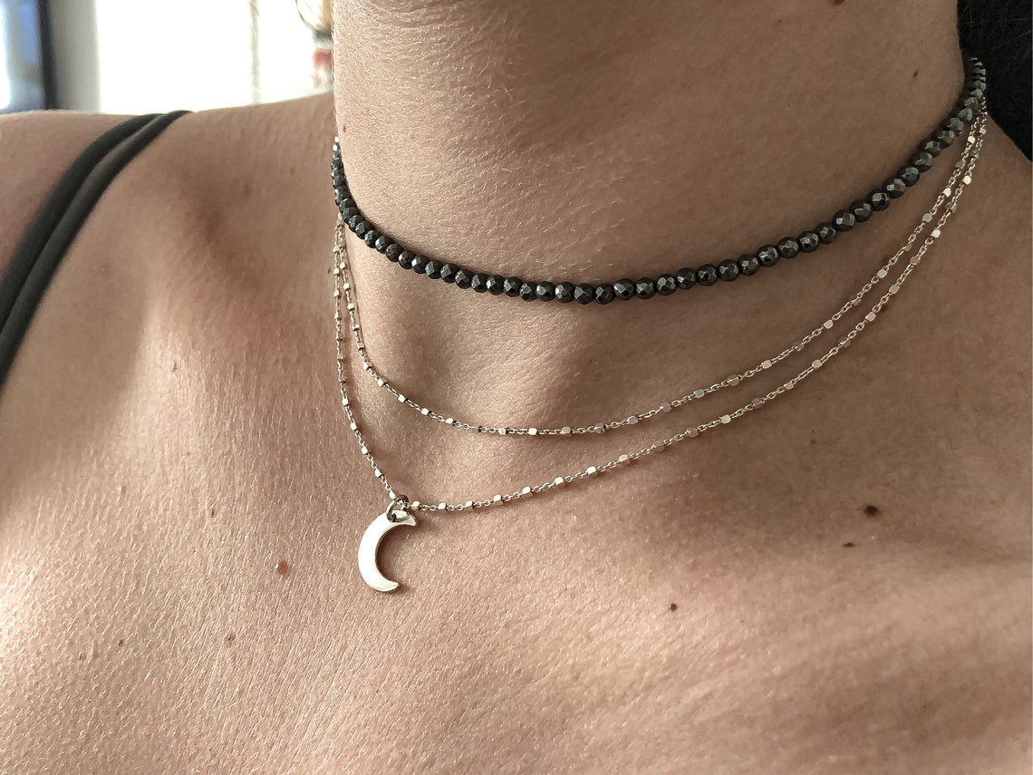 Moon STERLING SILVER Choker Necklace DOUBLE Strand Moon | Etsy