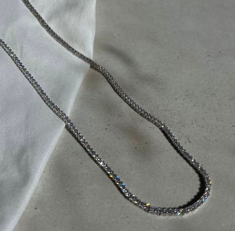 925 Sterling Silver Rhinestone Choker CZ Tennis Necklace - Etsy