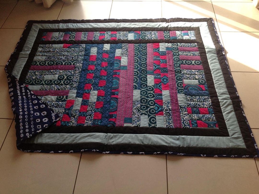 African Fabric Quilt 'sky Blue Pink' - Etsy