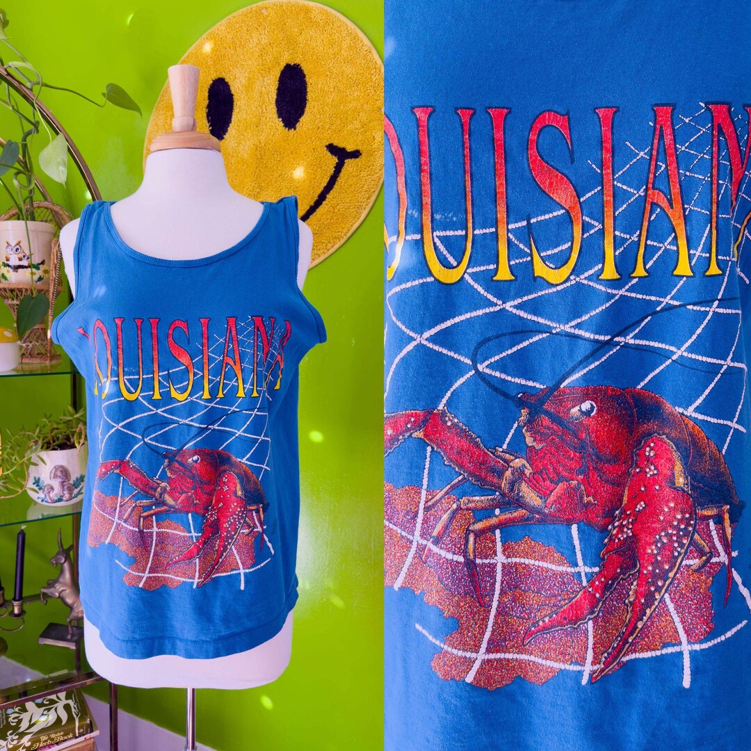 80s 90s Louisiana Crawfish Tank Top Vntg Large Blue - Etsy