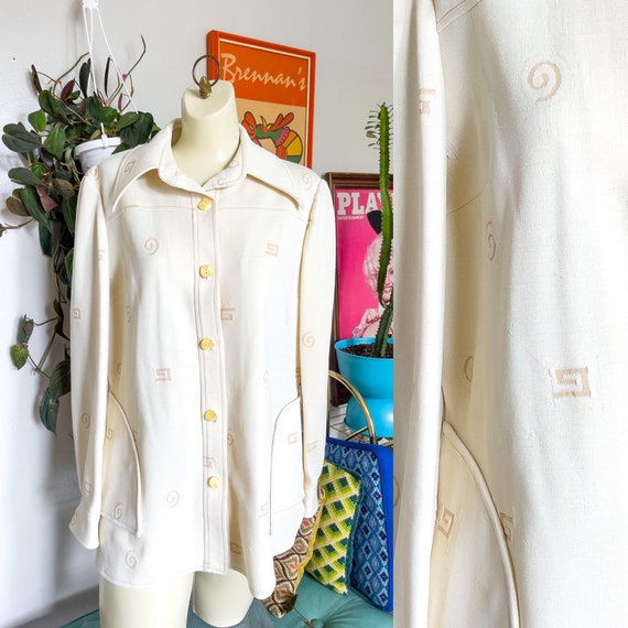 Vntg Alex Garay 60s 70s Cream Long Sleeve Blouse Shir… - Gem