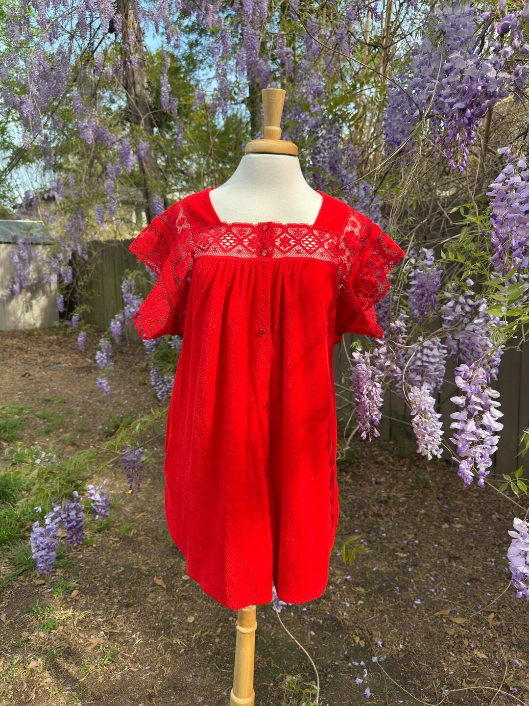 Vintage Red Terry Cloth Lace Nightgown Dress 70s 80s - Etsy