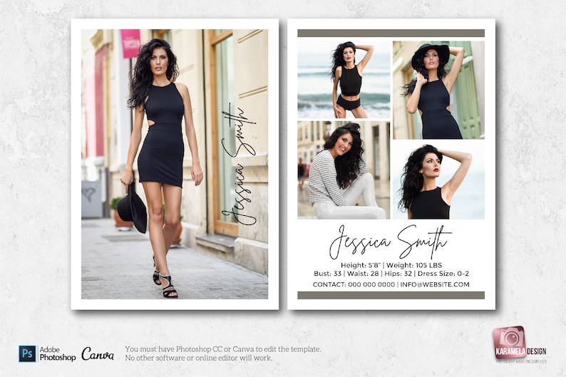 Model Card Printable Comp Card Template Modeling Agency Card - Etsy