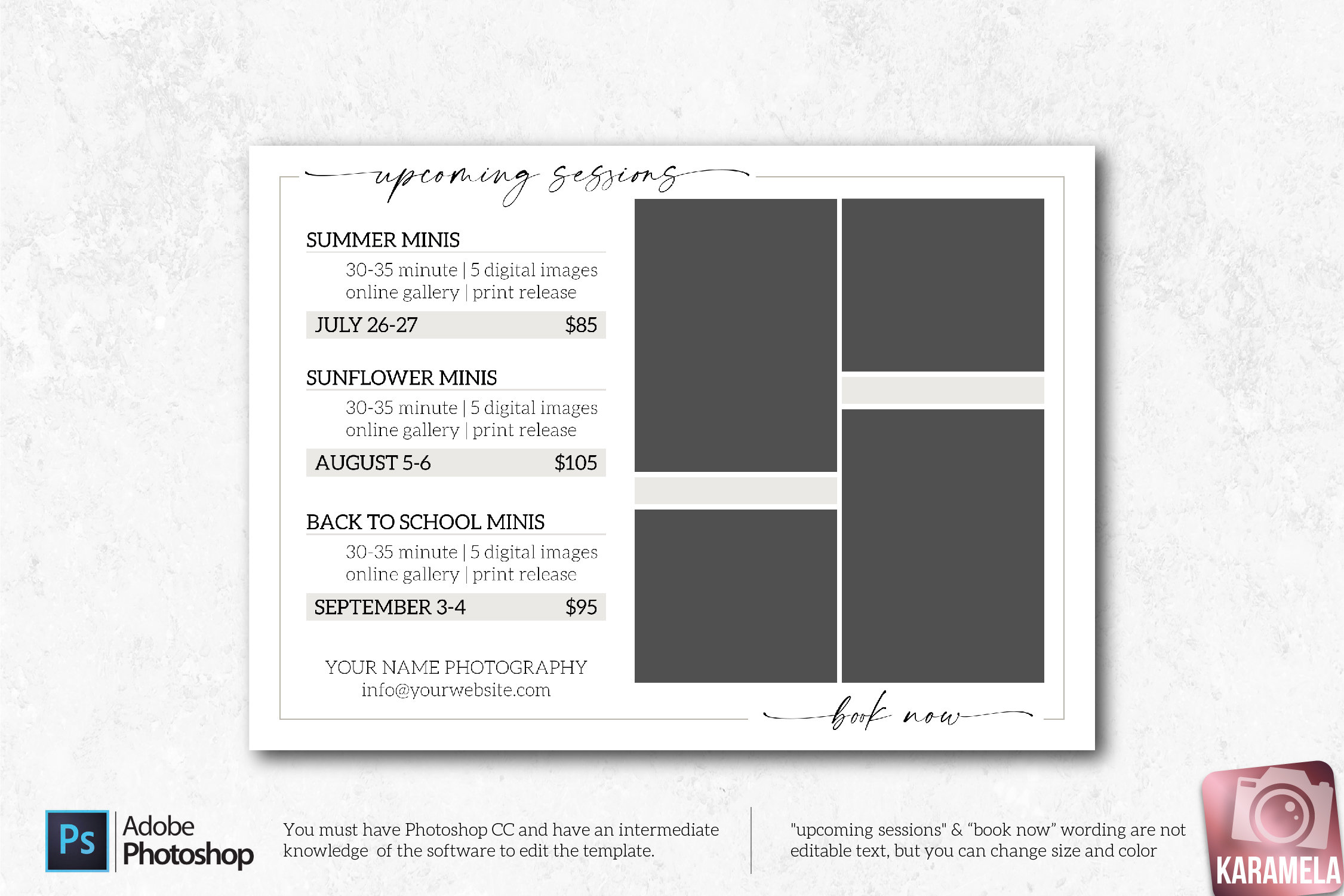 Upcoming Sessions Photography Template Photoshop Template for - Etsy