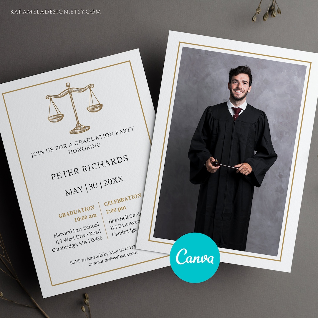 Modern Law School Graduation Invite Template With Photo, Lawyer ...