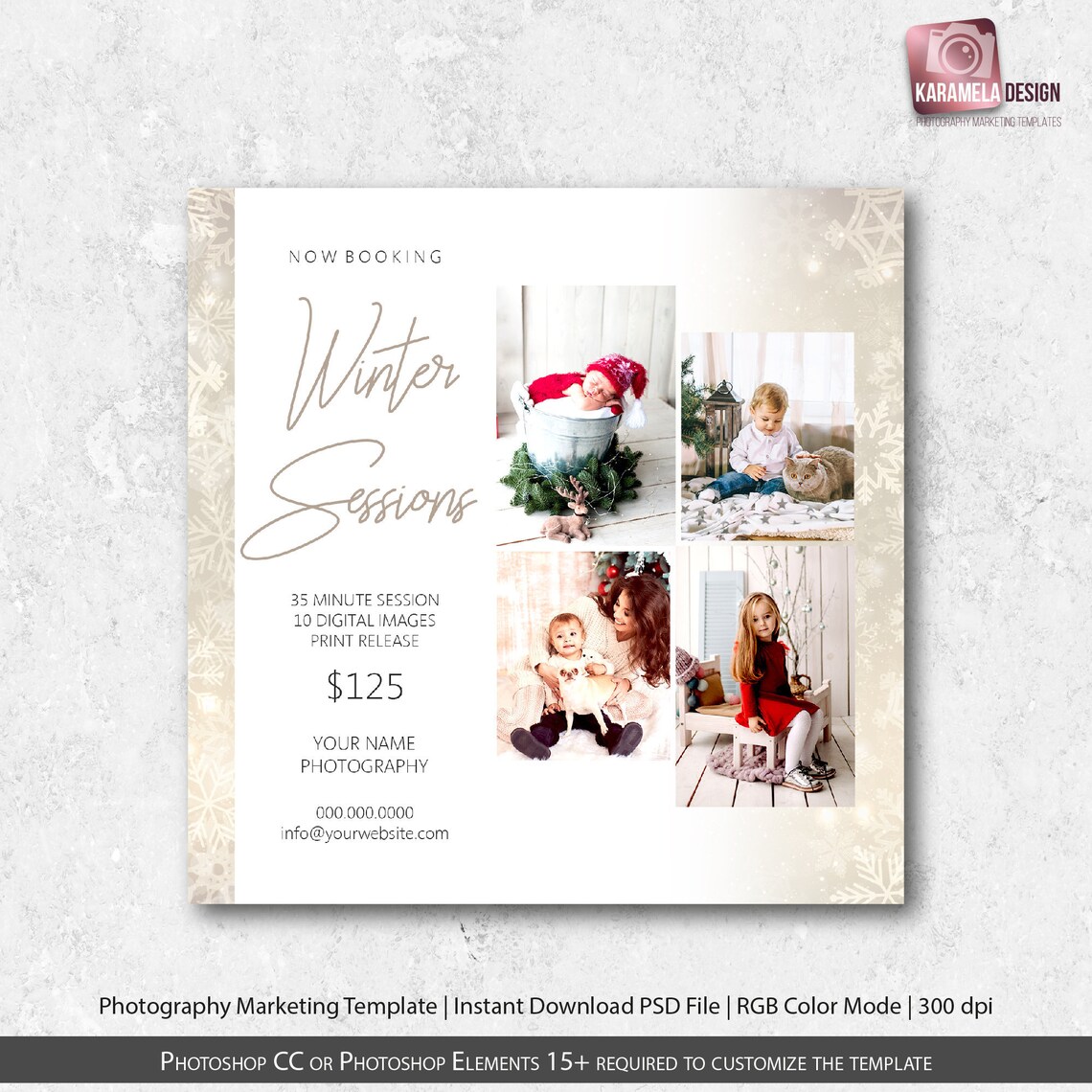 5x5 Winter Mini Sessions Template Holiday Marketing Board | Etsy