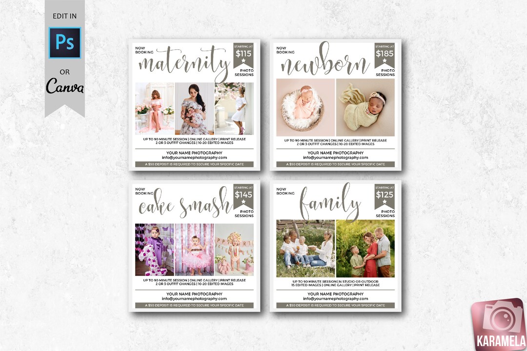 Photo Session Templates for Photographers, Maternity Minis, Newborn ...