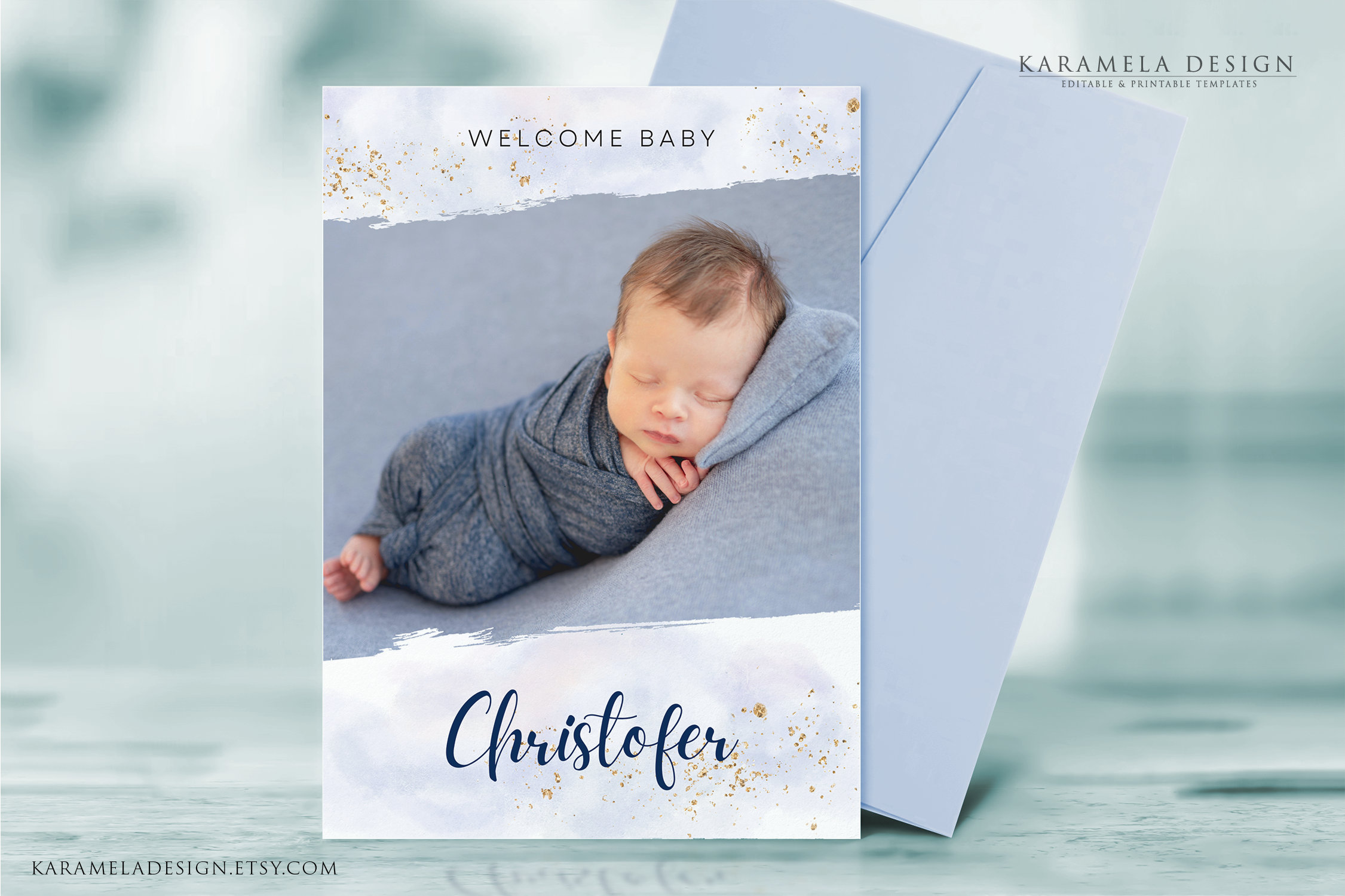 Baby Boy Birth Announcement Template for Canva - Etsy