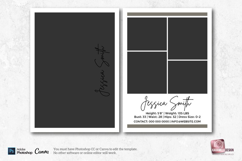 Model Card Printable Comp Card Template Modeling Agency Card | Etsy ...