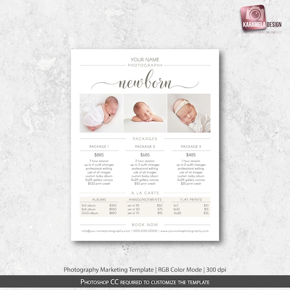 Newborn Photography Pricing Guide Photoshop Template Newborn | Etsy