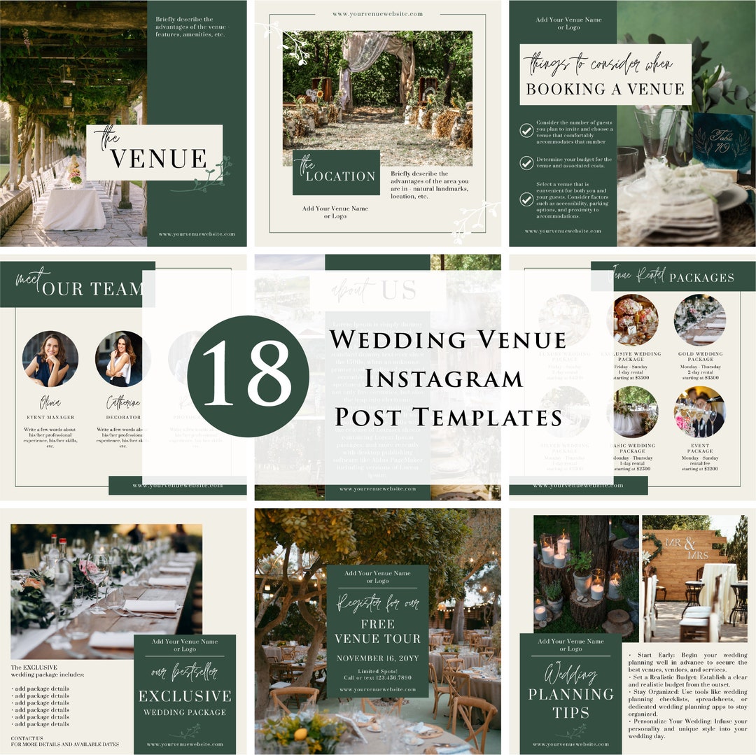 Trendy Wedding Venue Instagram Post Templates Canva - Etsy